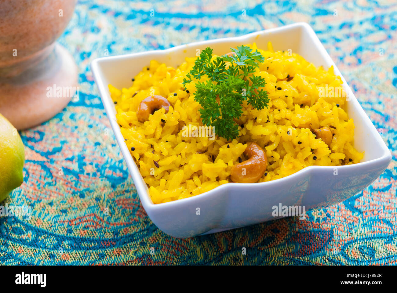 Lemon Rice with cashew - traditional South Indian turmeric rice Stock ...