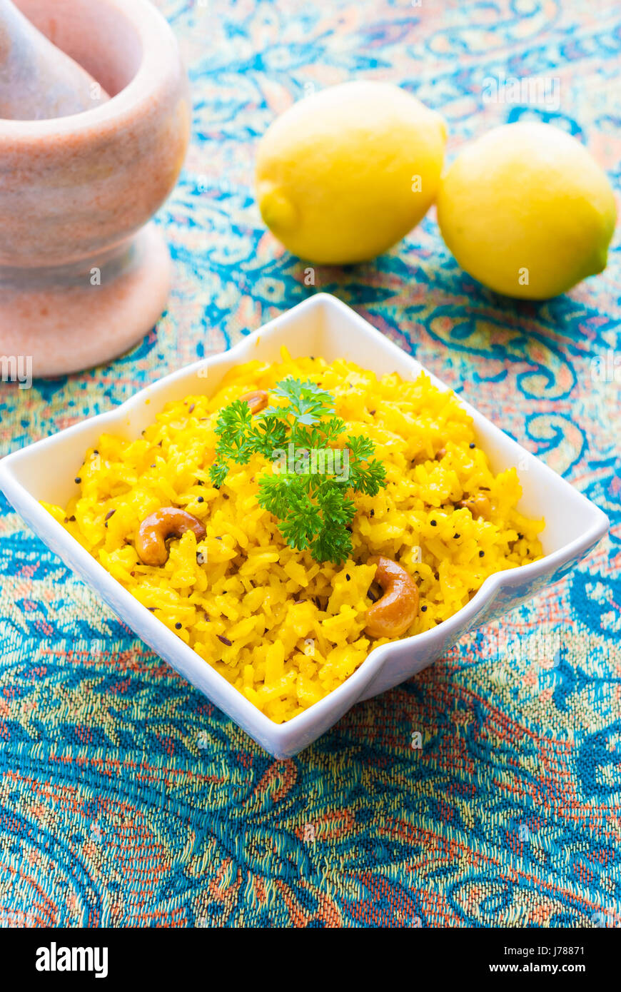 Lemon Rice with cashew - traditional South Indian turmeric rice Stock ...