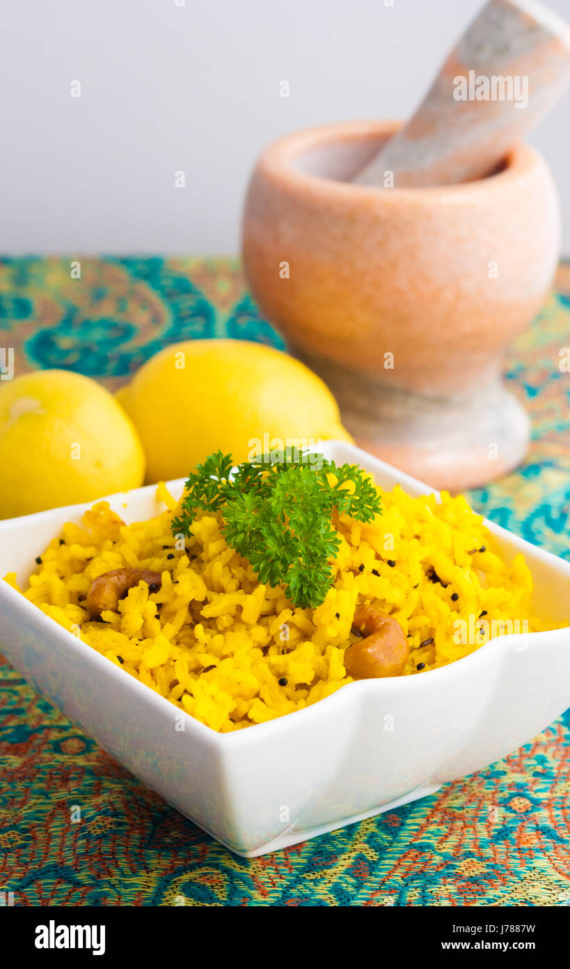 Lemon Rice with cashew - traditional South Indian turmeric rice Stock ...
