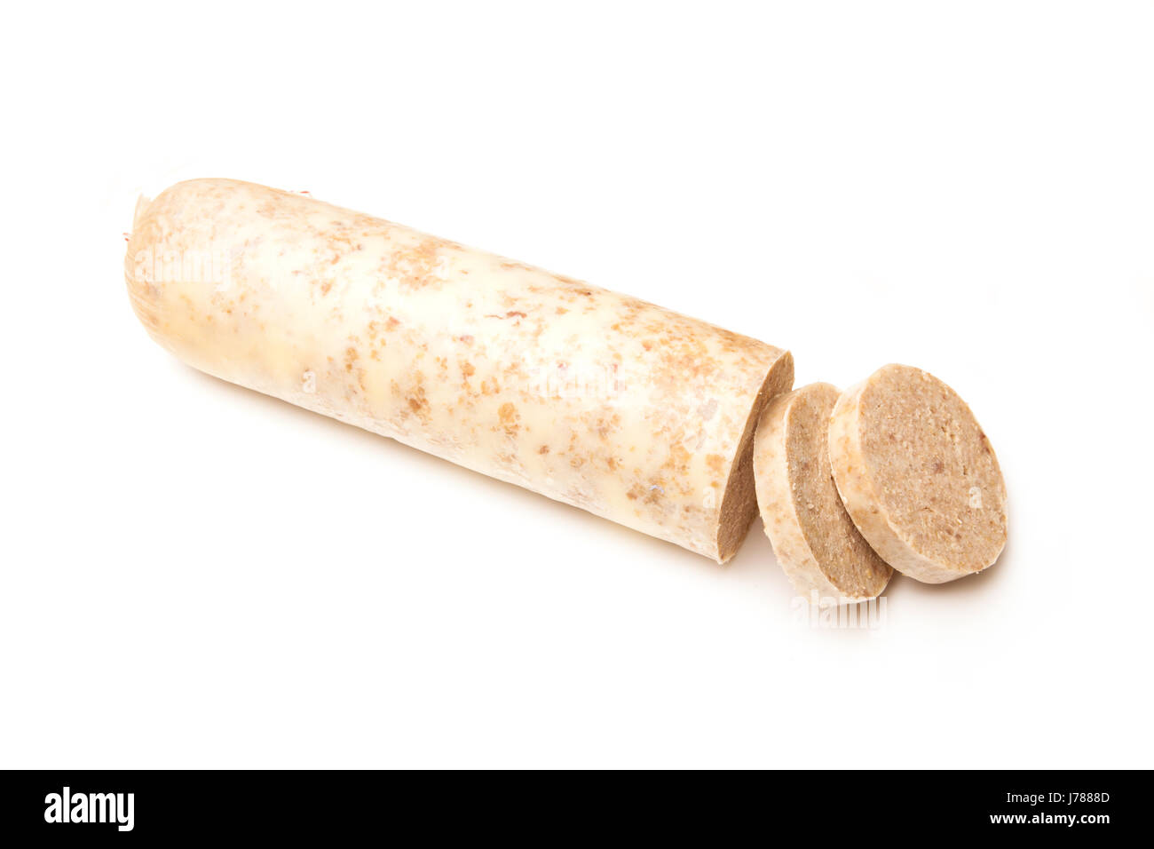 Traditional Scottish white pudding breakfast sausage made with pork and ...