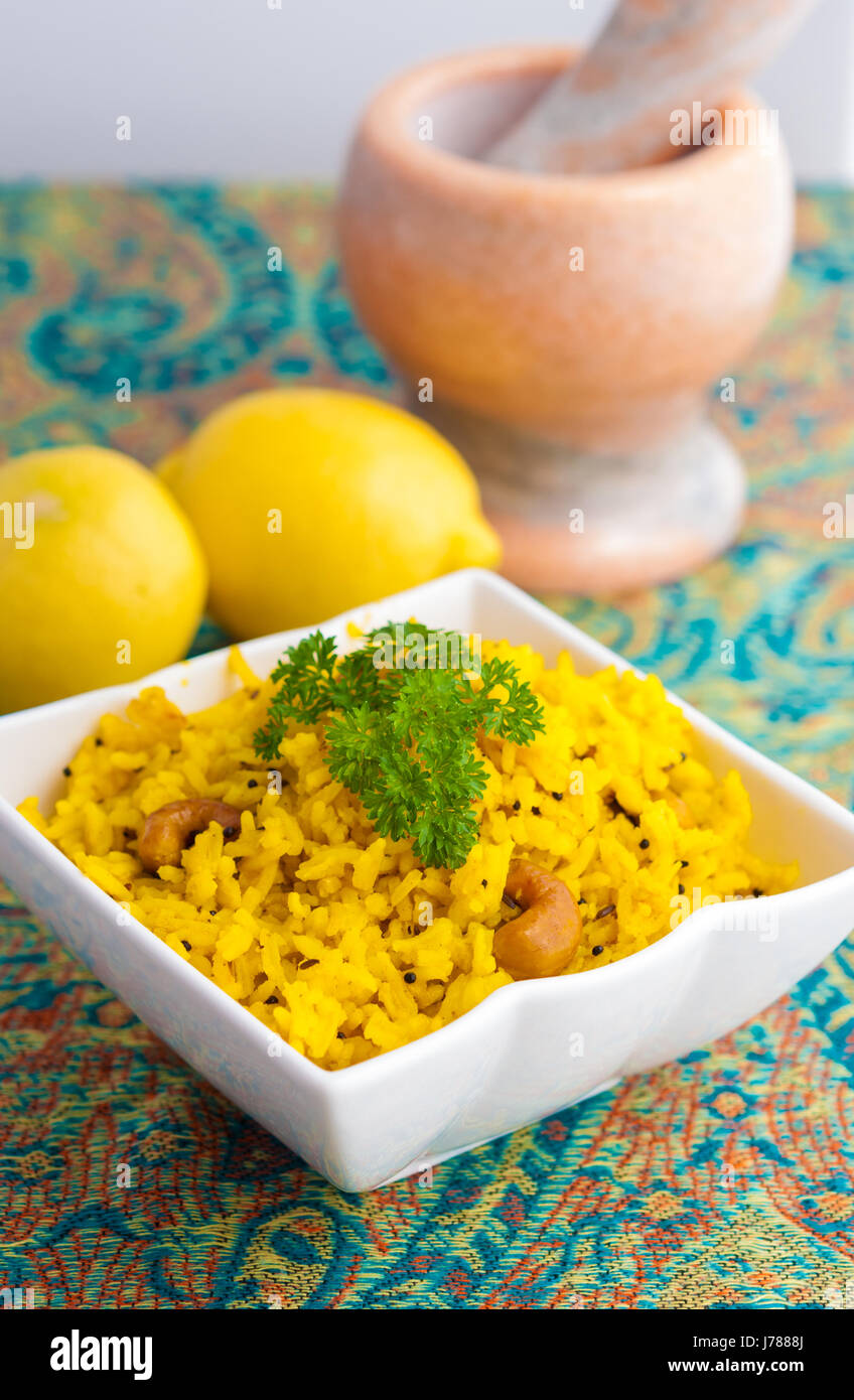 Lemon Rice with cashew - traditional South Indian turmeric rice Stock ...