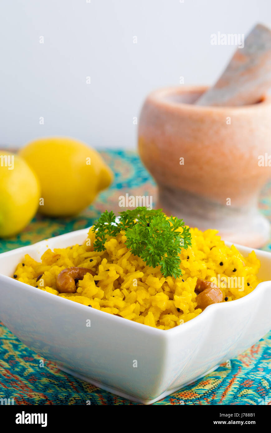 Lemon Rice with cashew - traditional South Indian turmeric rice Stock ...