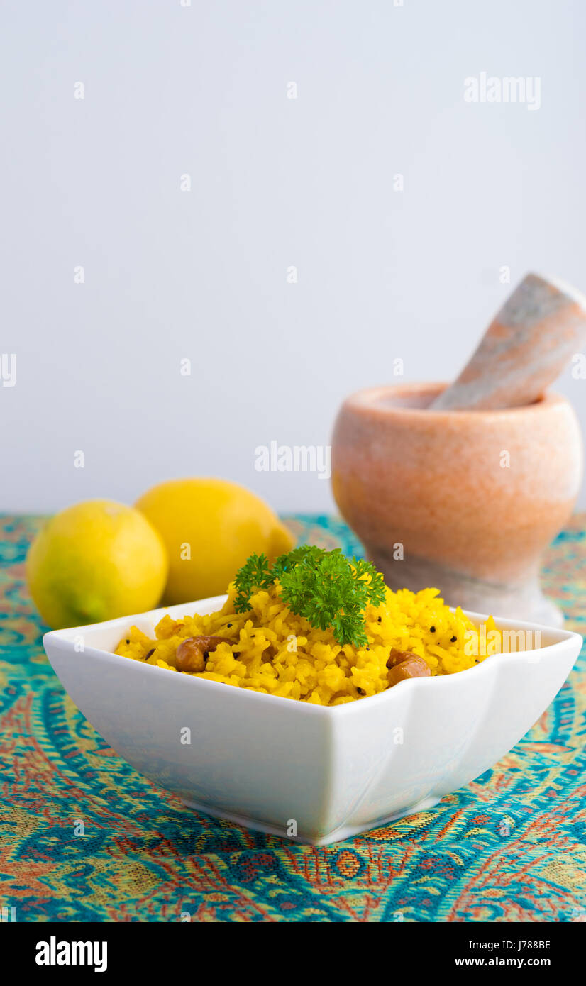 Lemon Rice with cashew - traditional South Indian turmeric rice Stock ...