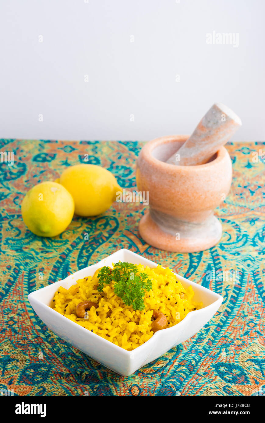 Lemon Rice with cashew - traditional South Indian turmeric rice Stock ...
