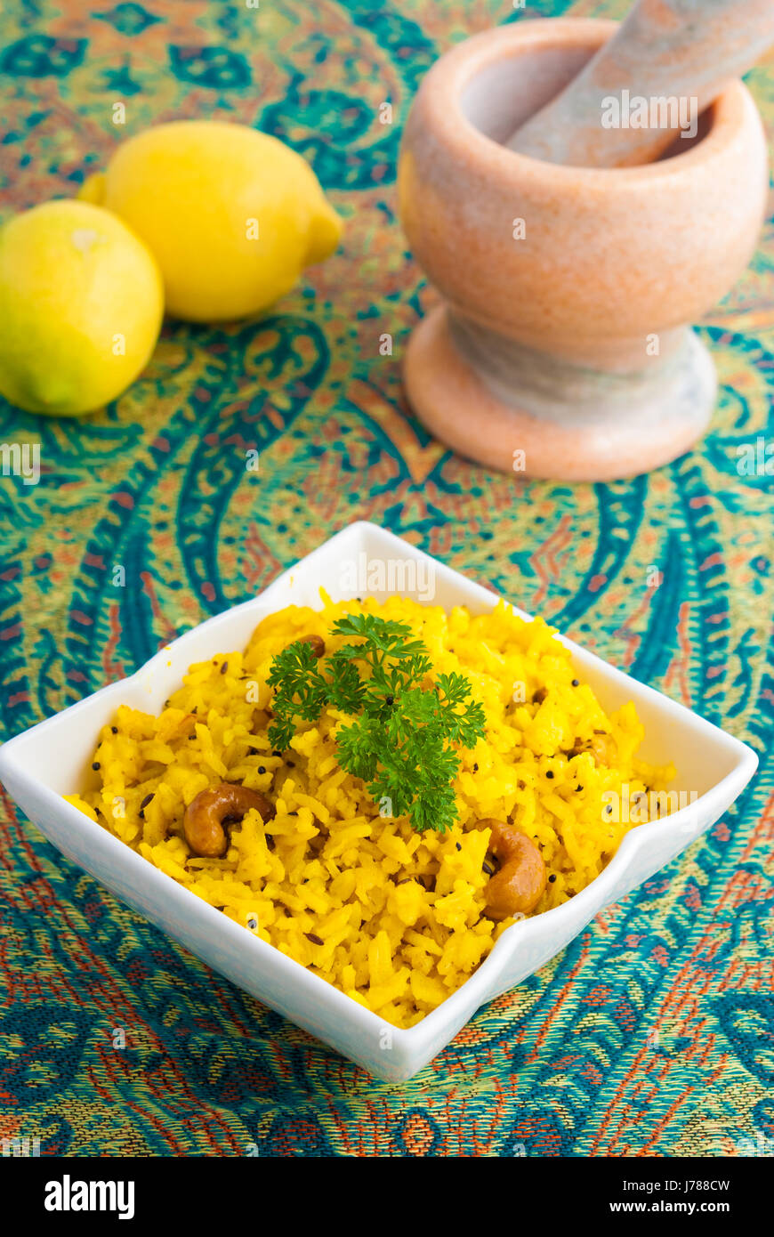 Lemon Rice with cashew - traditional South Indian turmeric rice Stock ...