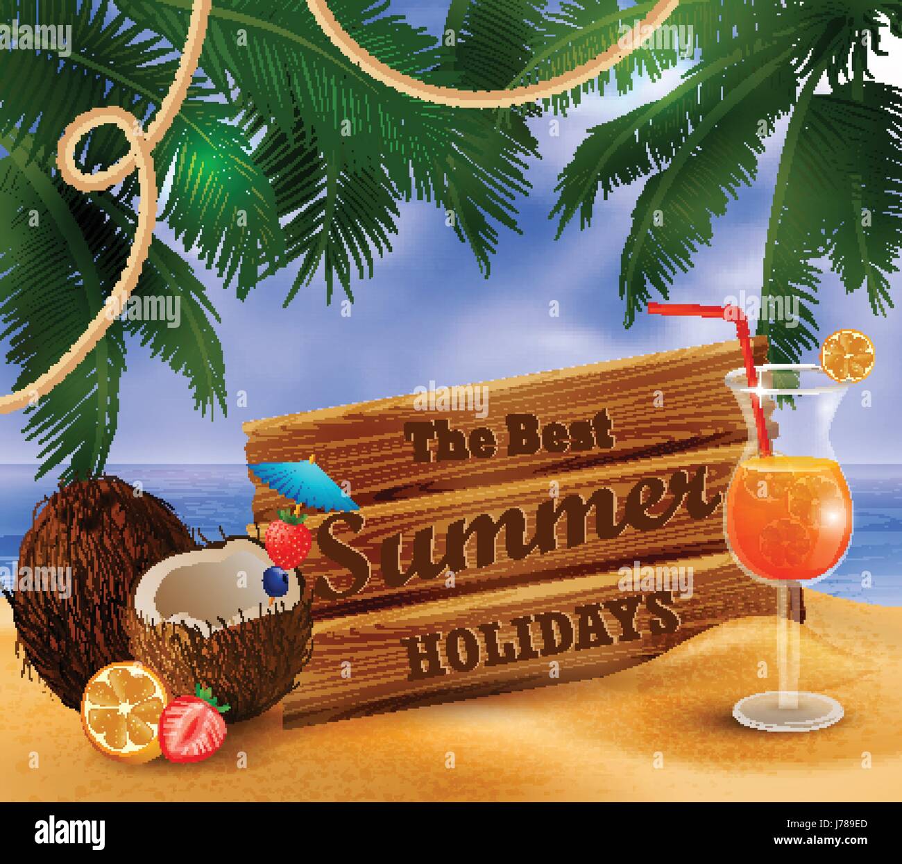 summer wooden sign on tropical beach background Stock Vector Image ...