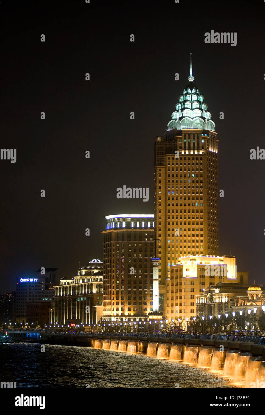 night nighttime skyline china blue tower night nighttime coloured ...