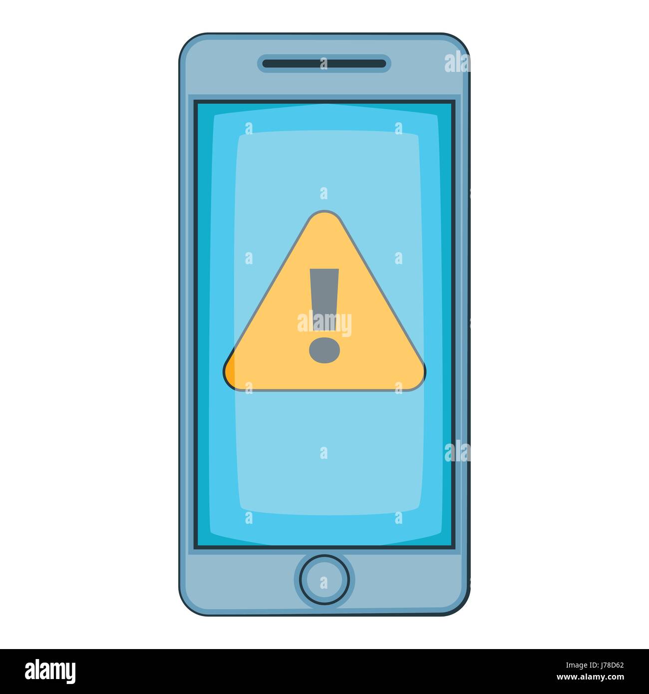 Warning notification on mobile phone icon in cartoon style isolated on ...