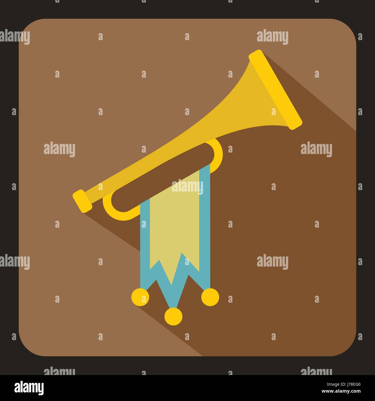 Trumpet with flag icon in flat style on a white background vector ...