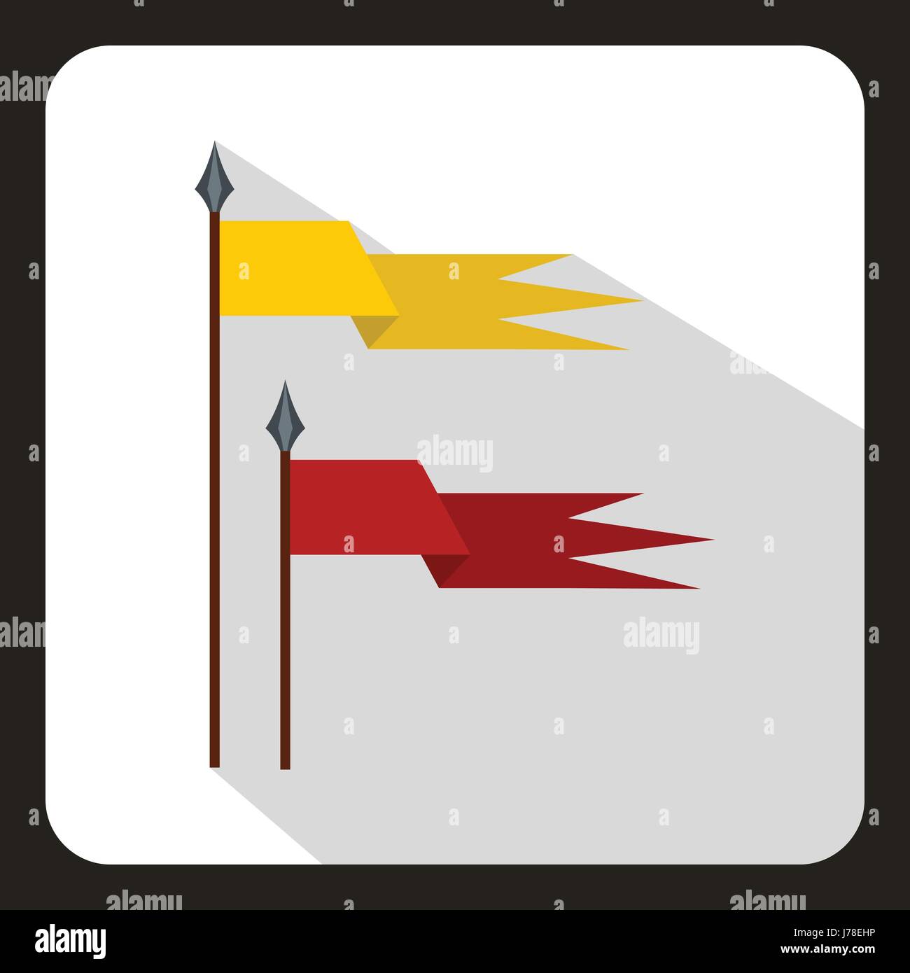 Red and yellow ancient battle flags icon in flat style on a white ...