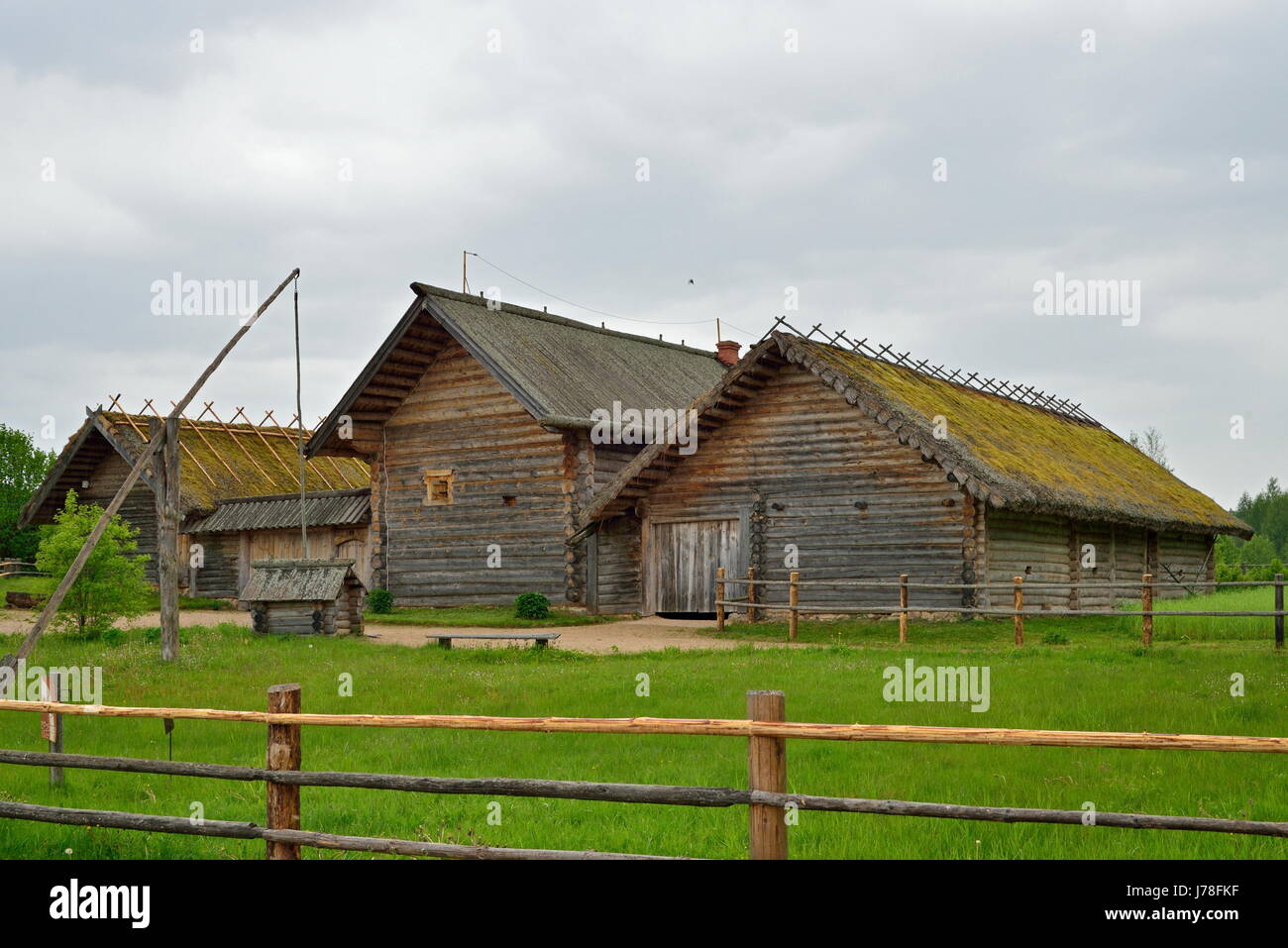 Old Russian log hut in Pushkin Mikhailovskoe summer cloudy day Stock ...
