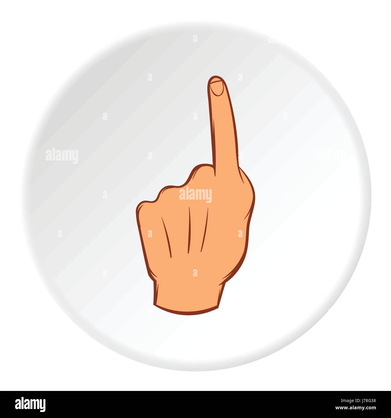 Hand points forward icon in cartoon style on white circle background ...