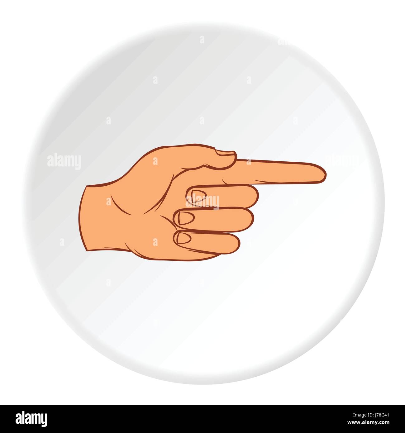 Gesture with index finger icon in cartoon style on white circle ...