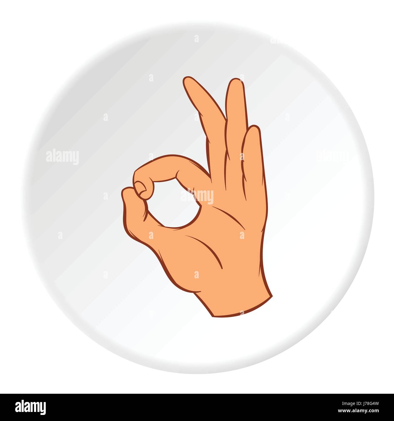 Gesture okay icon in cartoon style on white circle background. Gestural ...