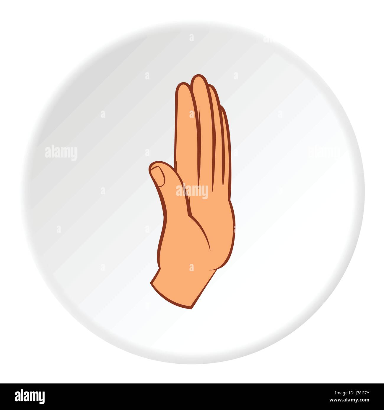 Palm up icon in cartoon style on white circle background. Gestural ...