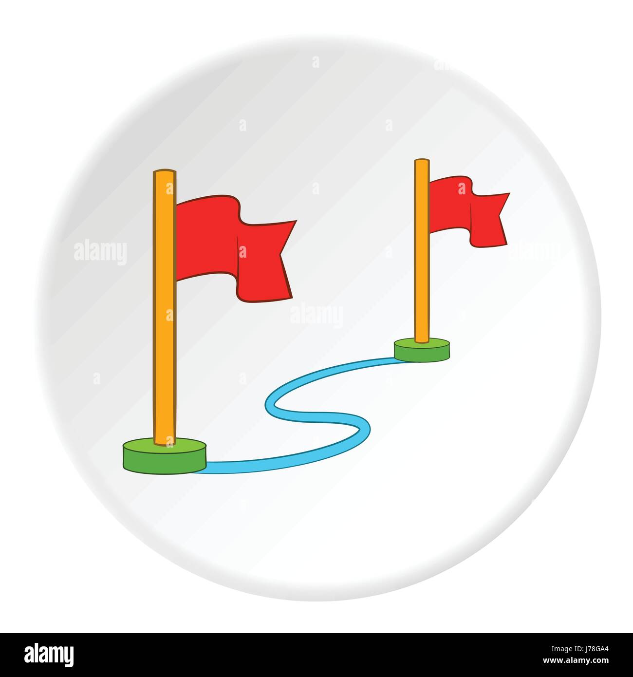 Two flags icon in cartoon style on white circle background. Pointer ...