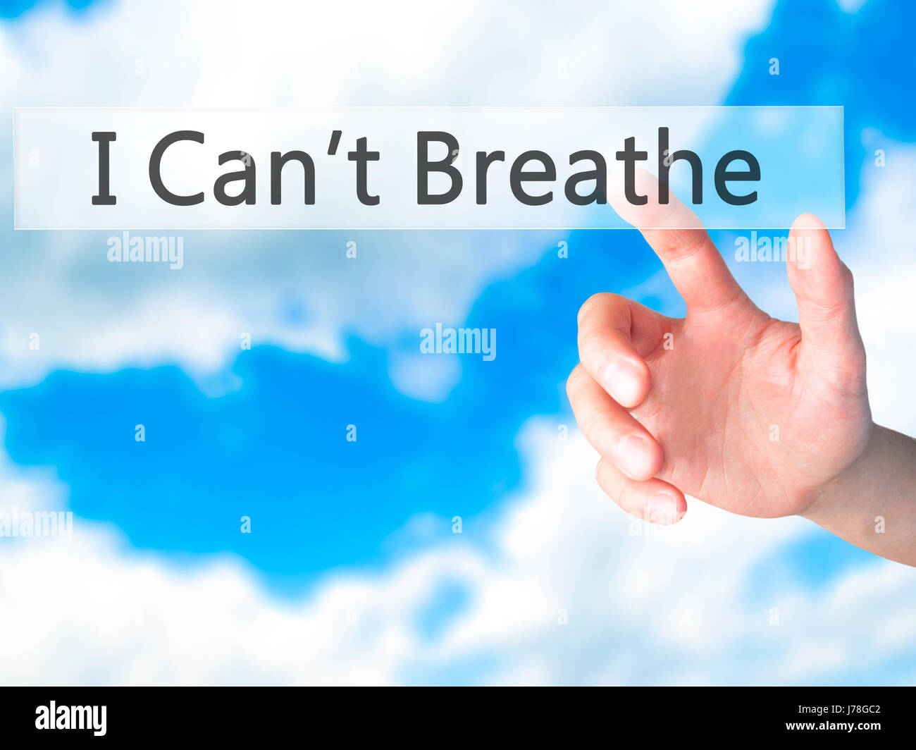 I Can't Breathe - Hand pressing a button on blurred background concept ...