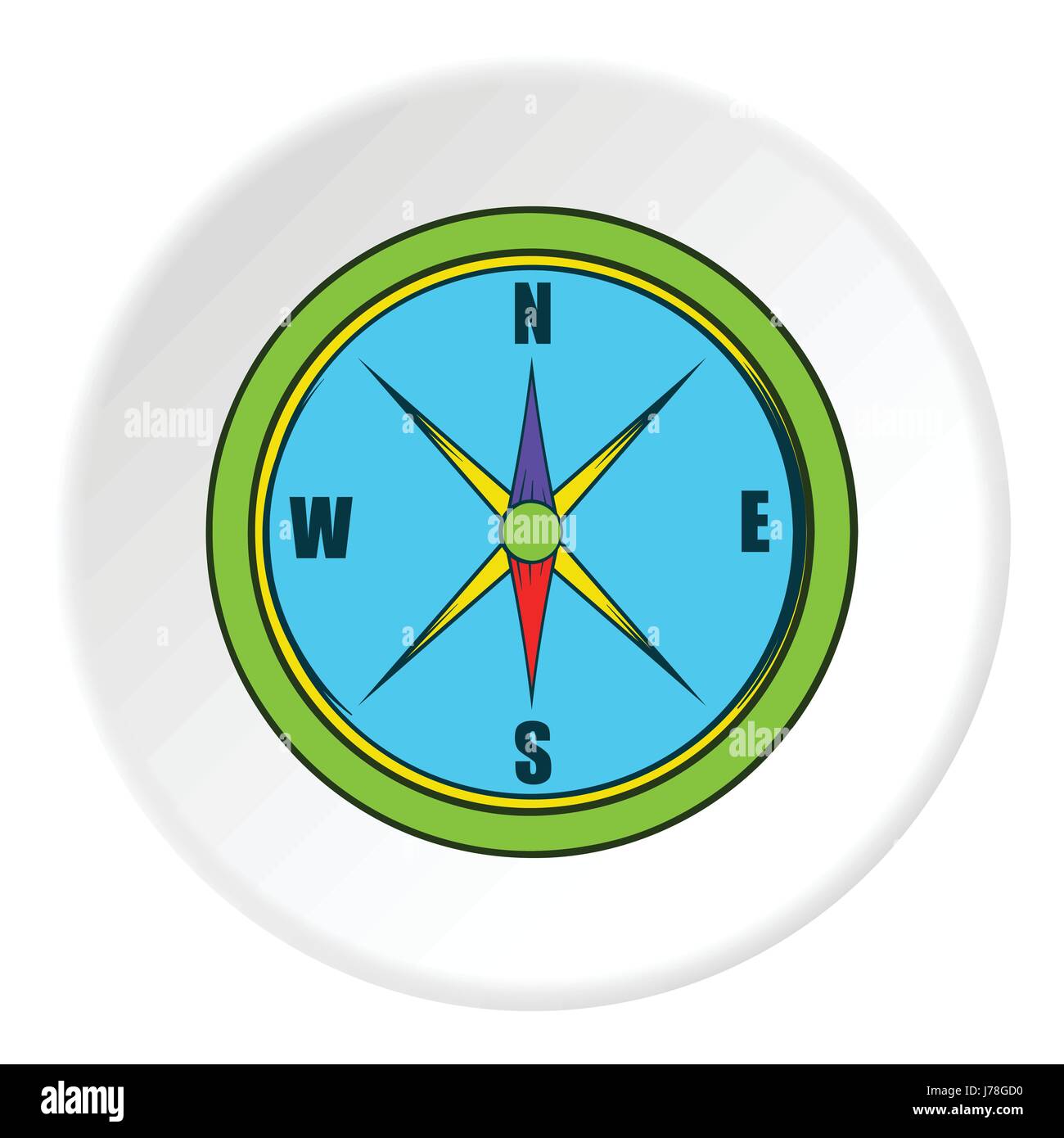 Compass icon in cartoon style on white circle background. Navigation ...