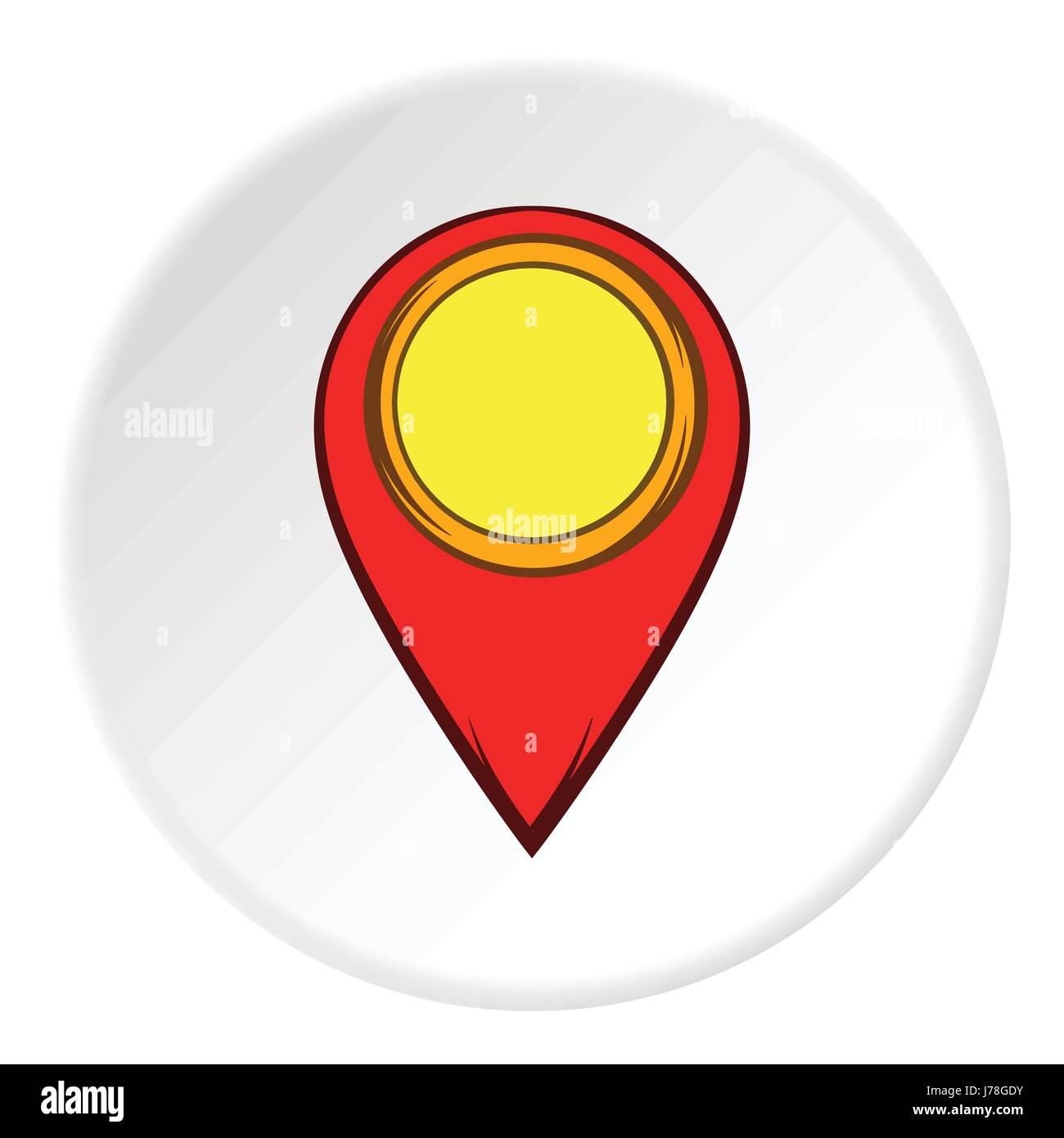 GPS icon in cartoon style on white circle background. Navigation symbol ...