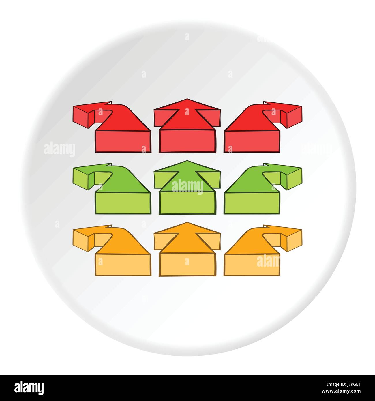 Arrows directly to right and left icon in cartoon style on white circle ...