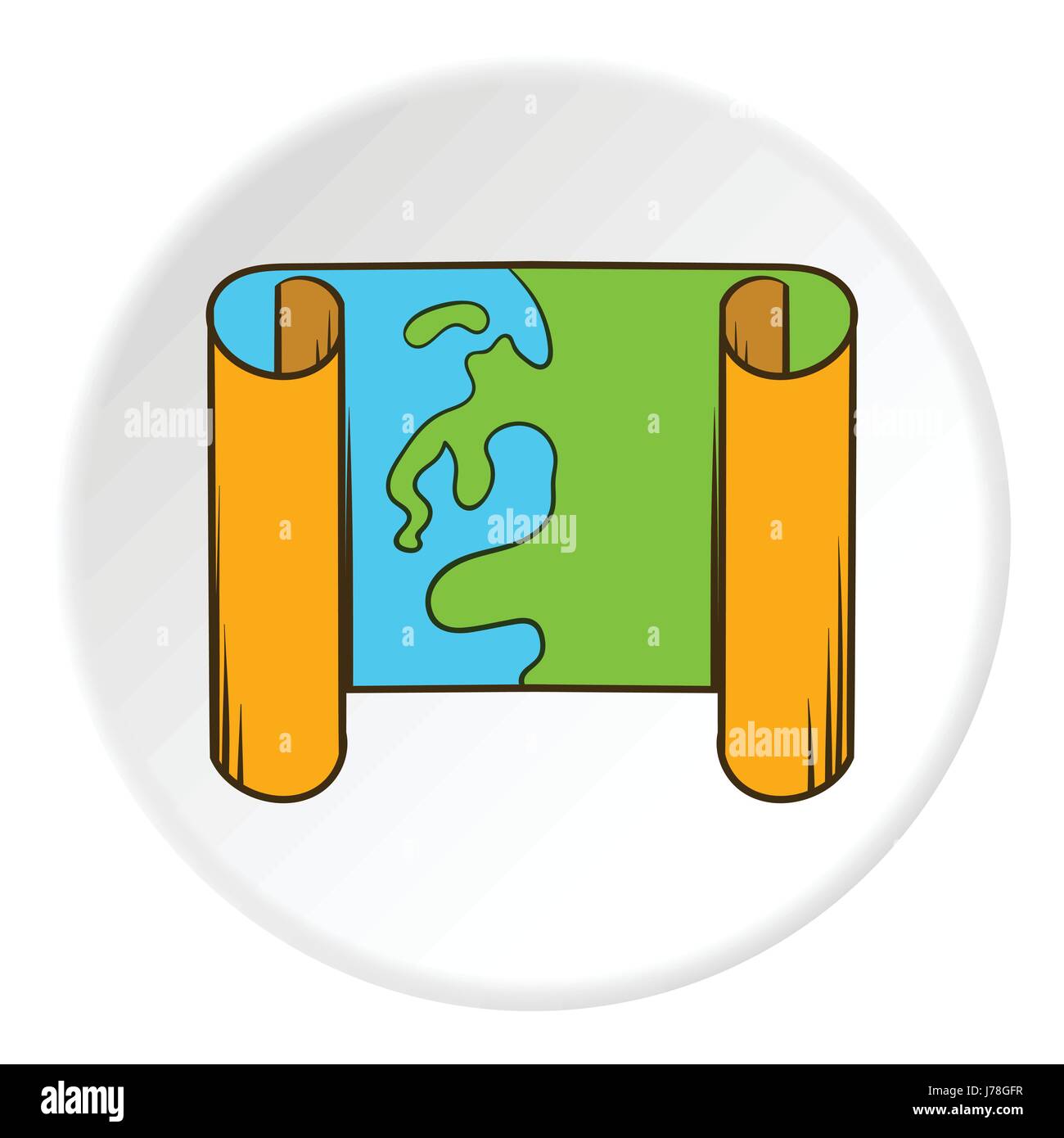 Road map icon in cartoon style on white circle background. Navigation ...