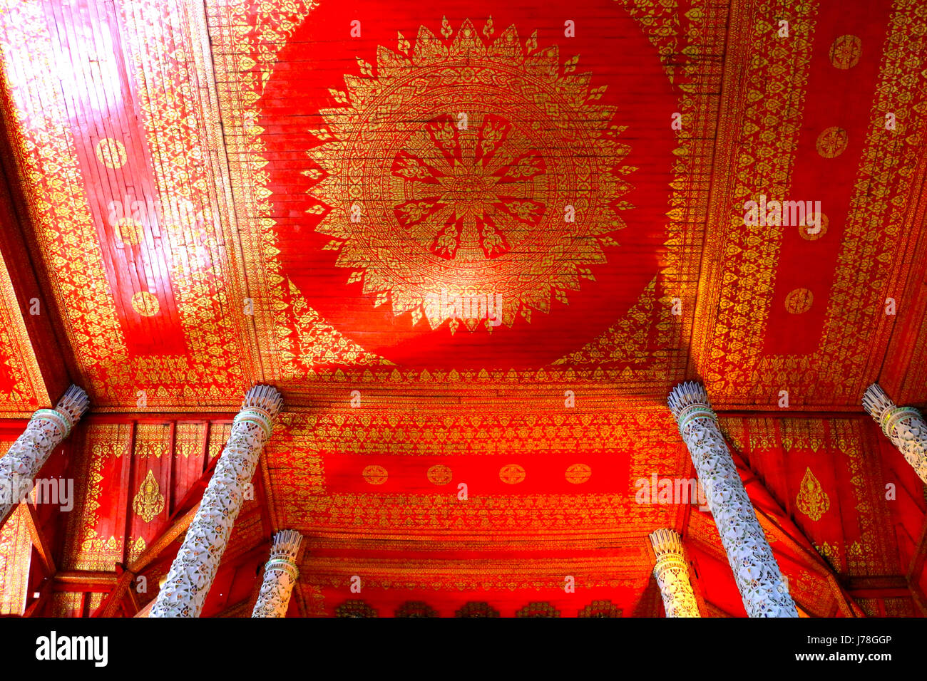 beauty red ceiling in thai temple Stock Photo - Alamy