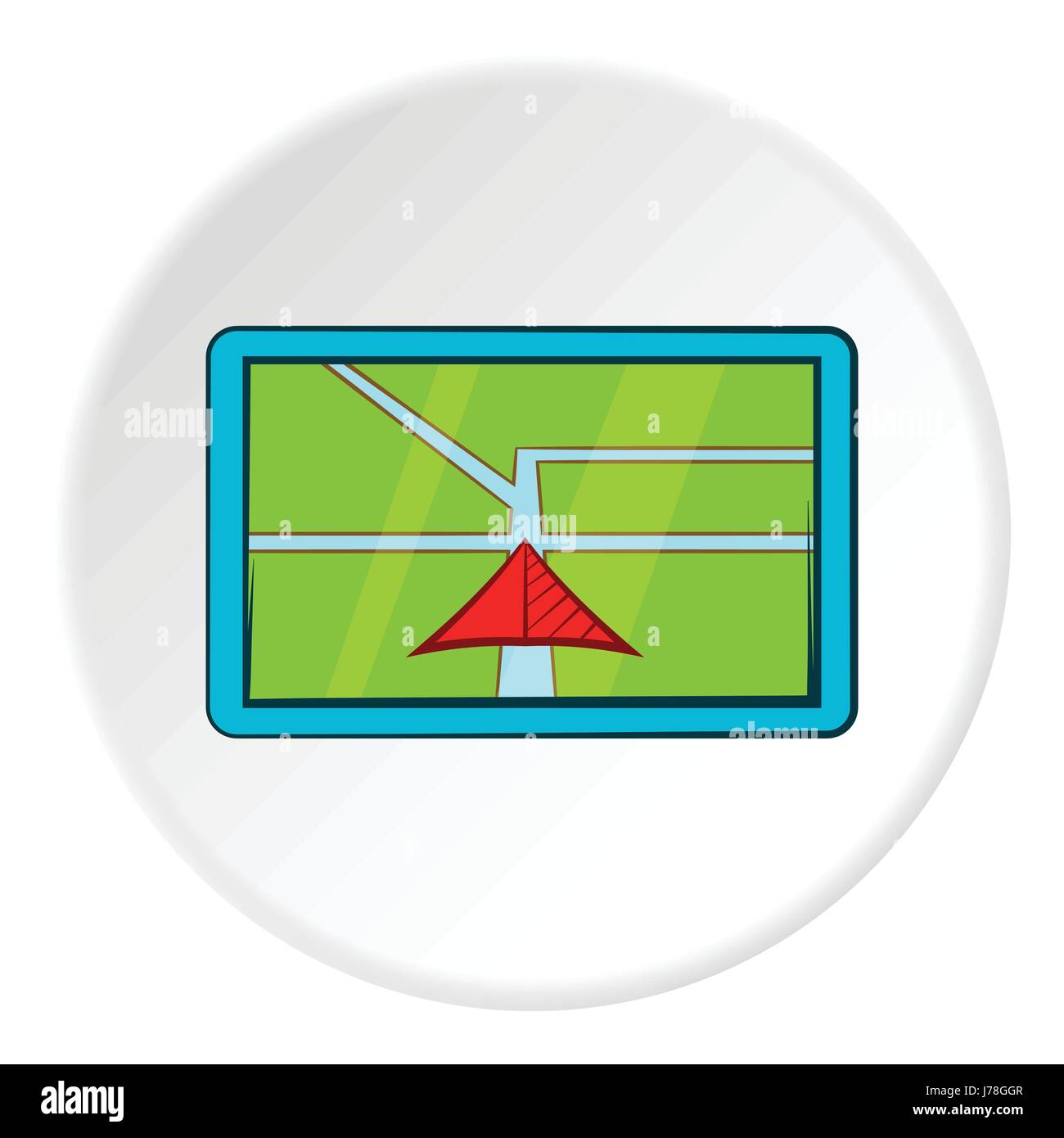 GPS on tablet icon in cartoon style on white circle background ...