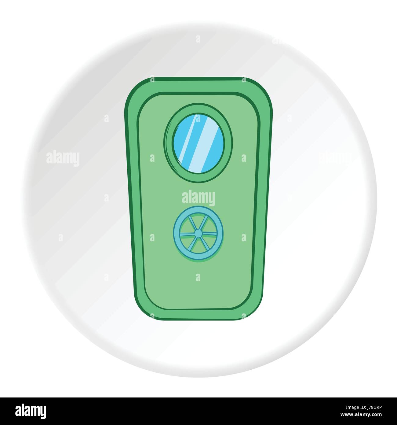 Door of safe icon in cartoon style on white circle background. Interior ...