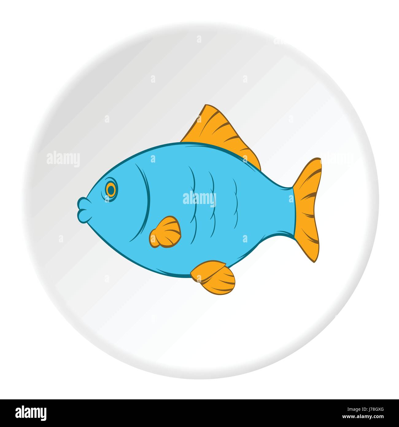 Fish icon in cartoon style on white circle background. Seafood symbol ...