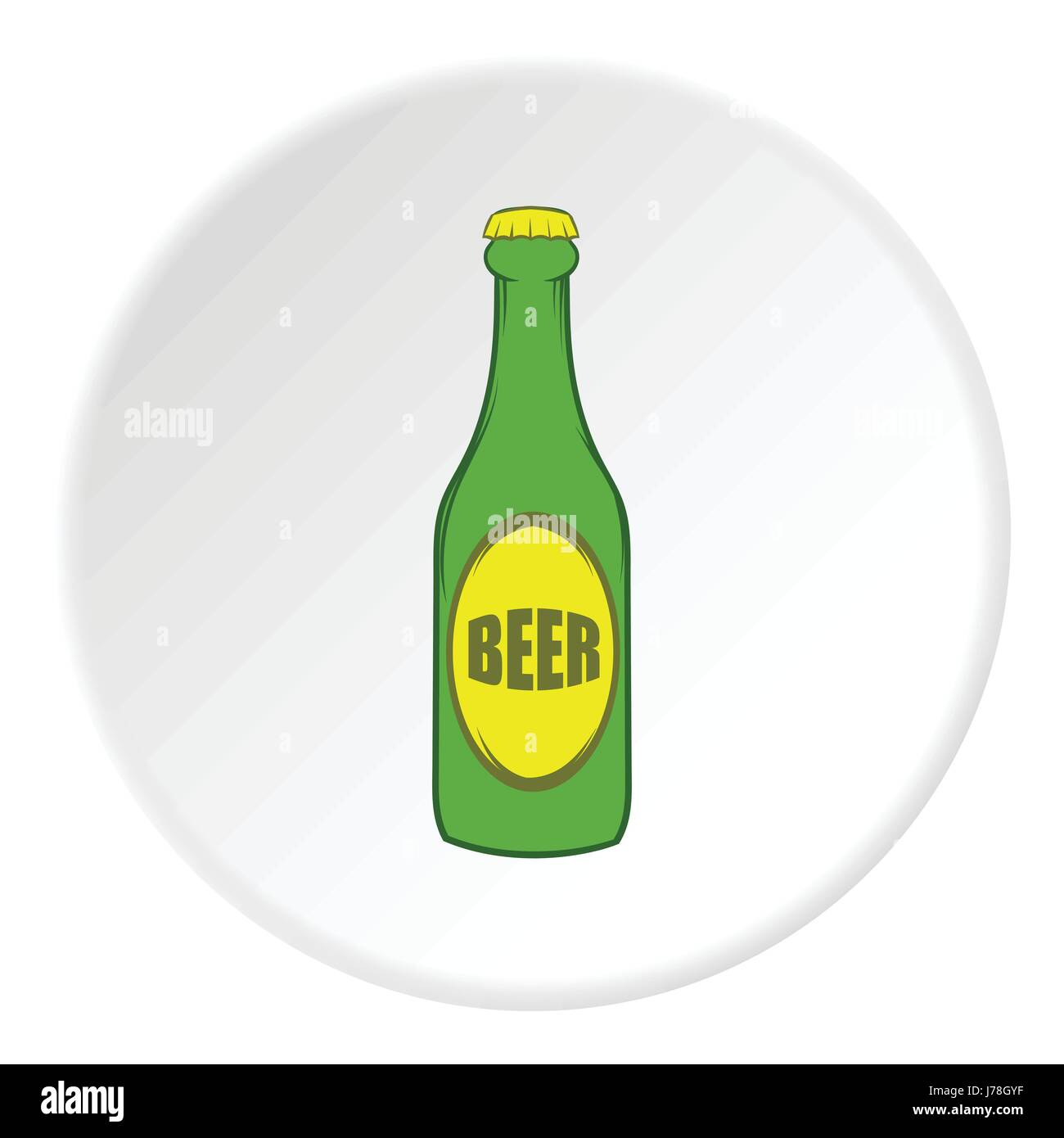 Bottle of beer icon in cartoon style on white circle background. Drink ...