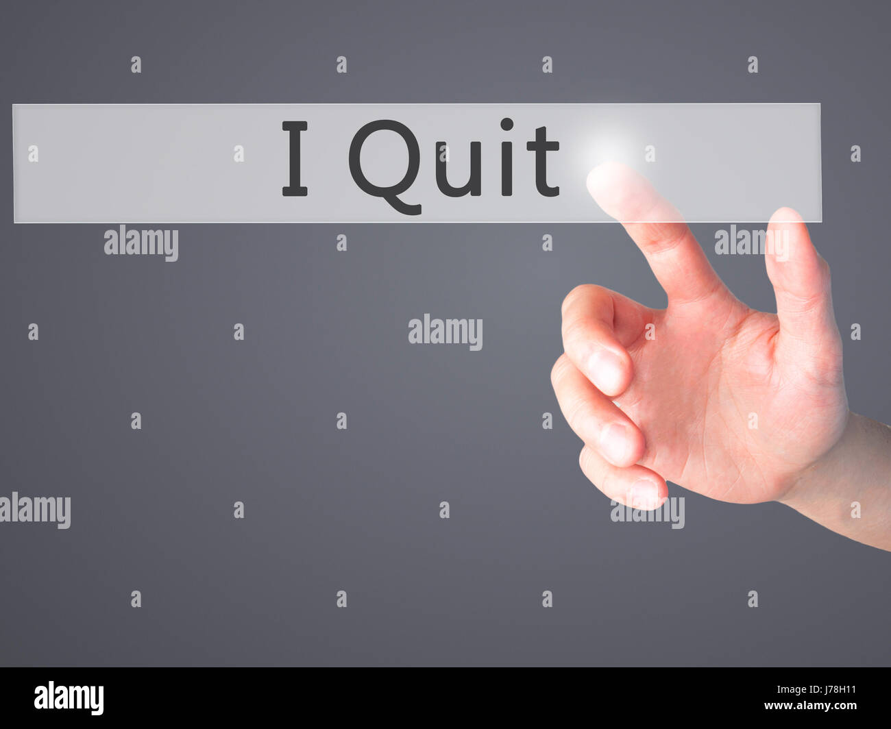 I Quit - Hand pressing a button on blurred background concept ...