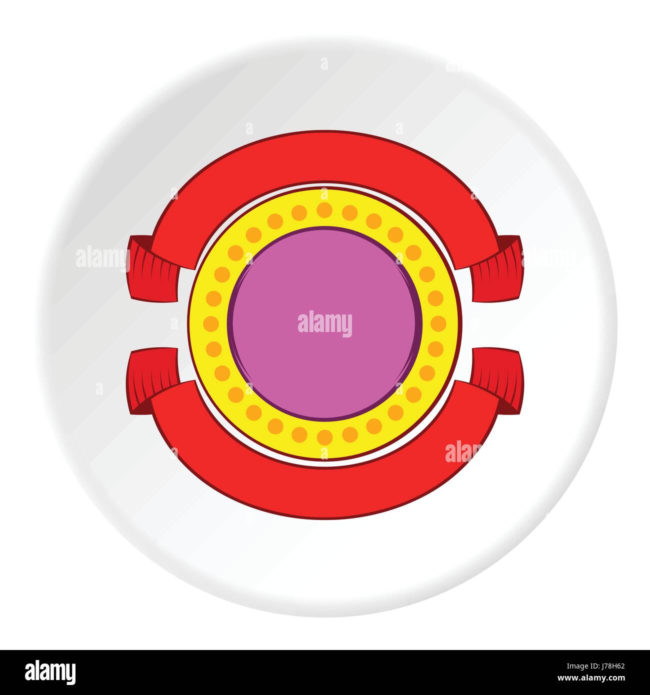 Round decorative label icon in cartoon style on white circle background ...