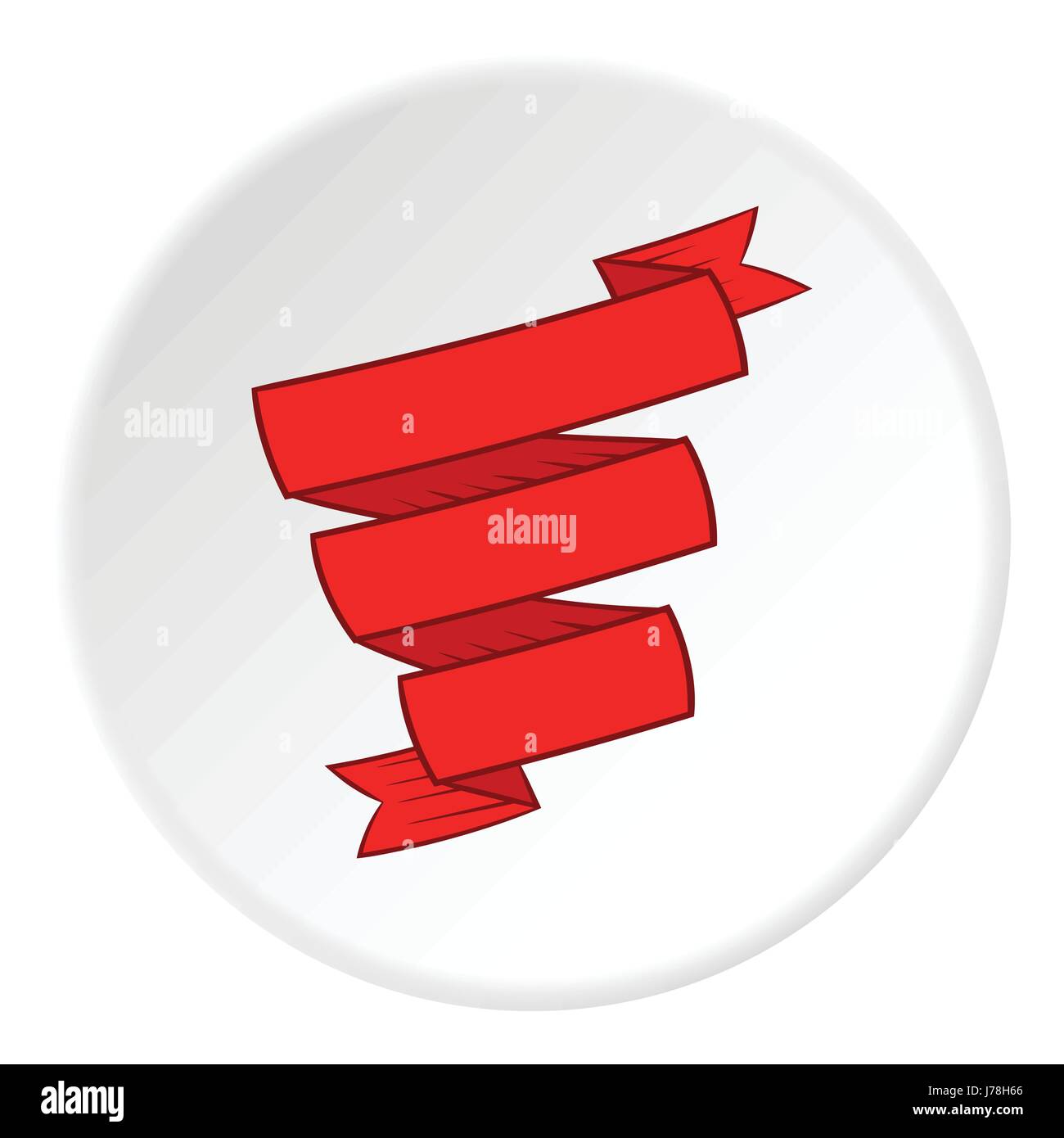 Decorative ribbon icon in cartoon style on white circle background ...