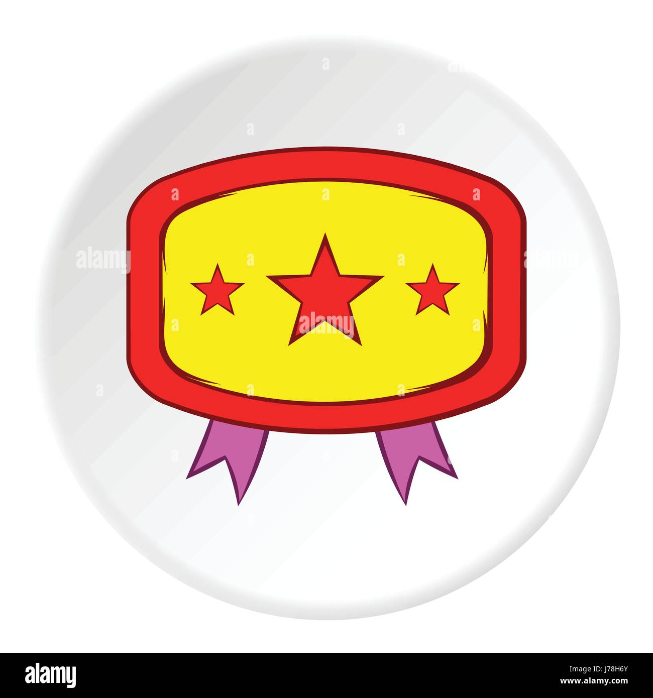 Label with ribbons icon in cartoon style on white circle background ...