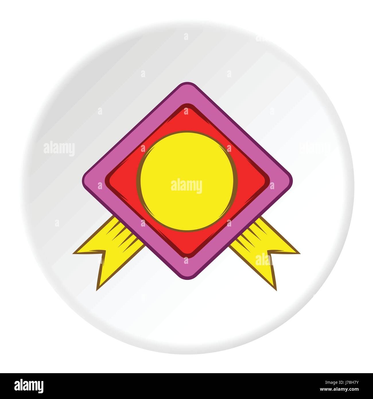 Label quality icon in cartoon style on white circle background. Design ...