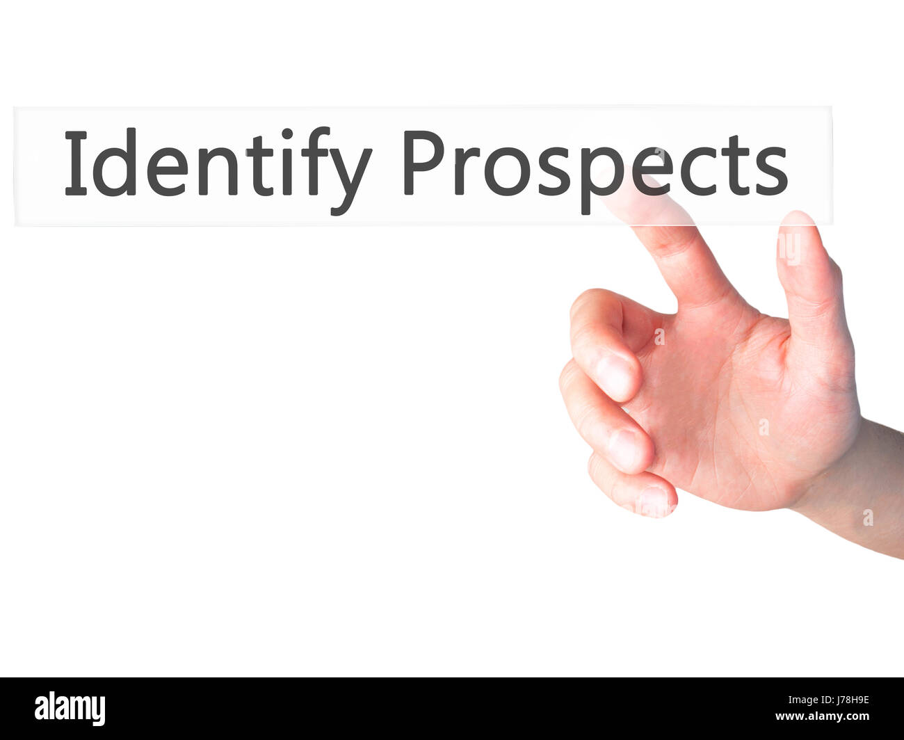 Identify Prospects - Hand pressing a button on blurred background ...