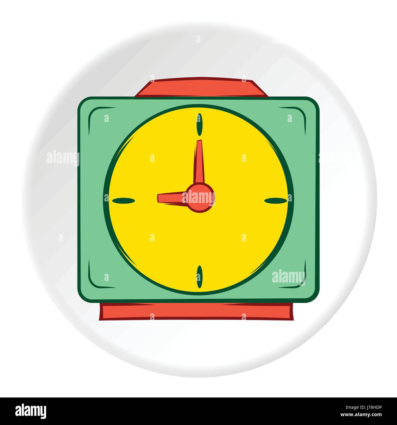 Square wall clock icon in cartoon style on white circle background ...