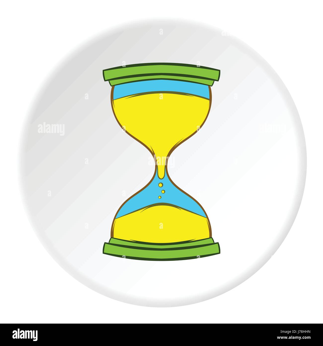 Hourglass icon in cartoon style on white circle background. Time symbol ...