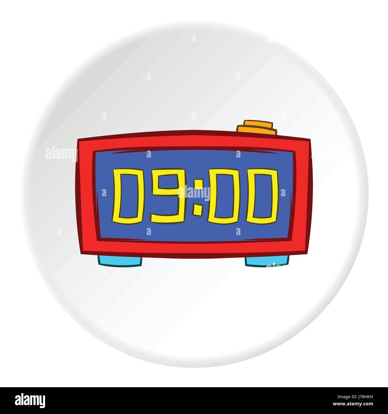 Digital alarm clock icon in cartoon style on white circle background ...