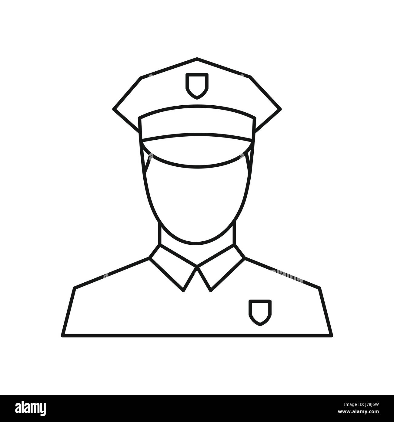 Policeman icon in outline style isolated on white background. Job ...