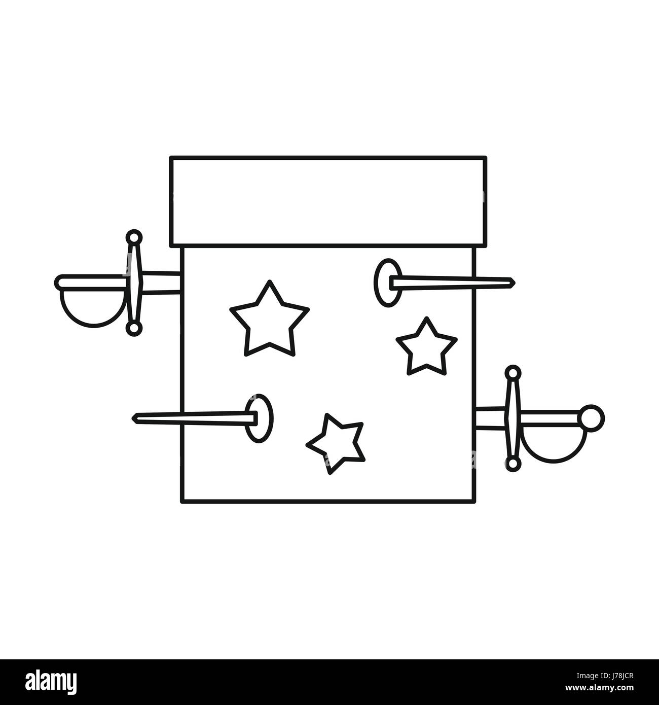 Box of tricks with daggers icon in outline style isolated on white ...