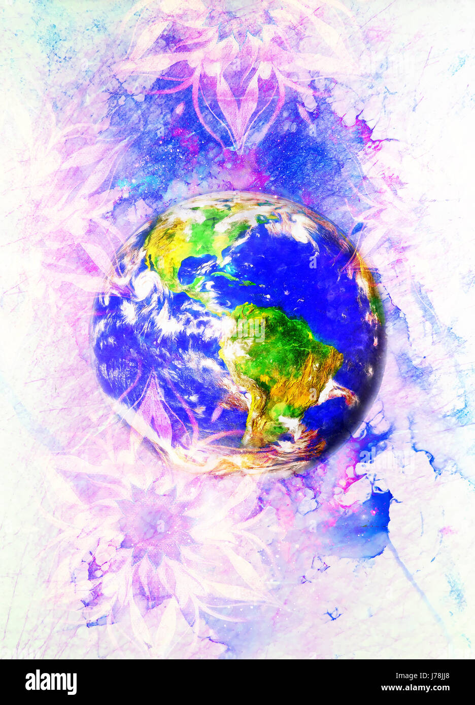 Planet earth in light circle. Computer collage. Earth concept. Marble ...