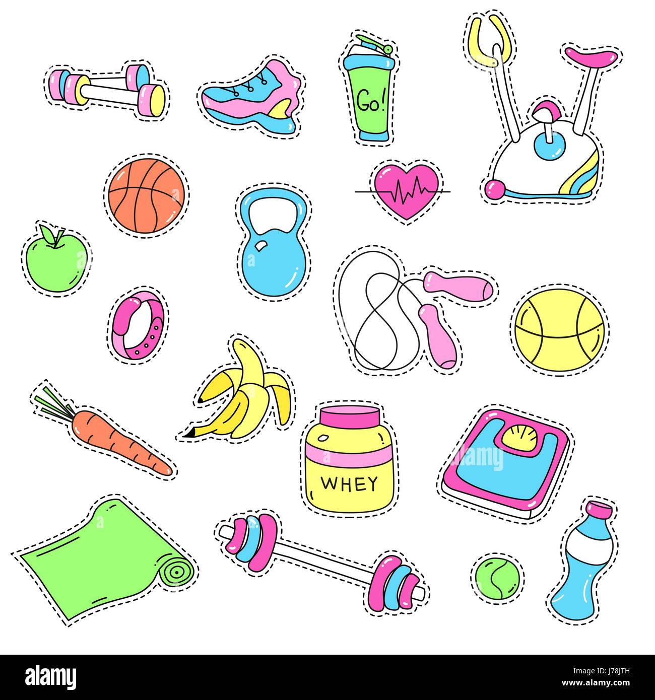 Sport stickers set. Hand drawn fitness patch badges Stock Vector Image ...