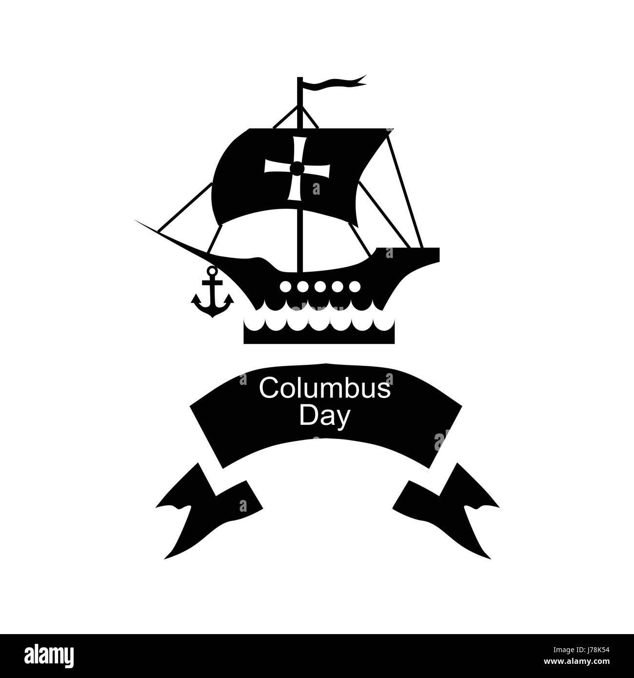 Ship and ribbon of Columbus day icon in simple style isolated on white ...