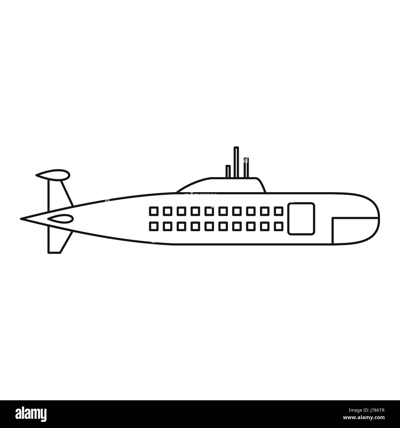 Military submarine icon in outline style isolated on white background ...