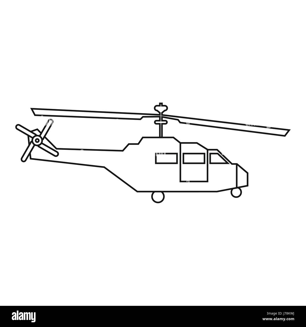 Military helicopter icon in outline style isolated on white background ...