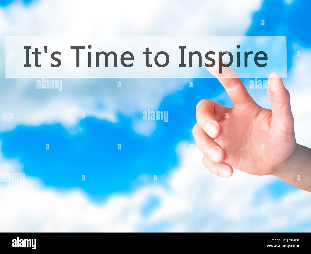 It's Time to Inspire - Hand pressing a button on blurred background ...