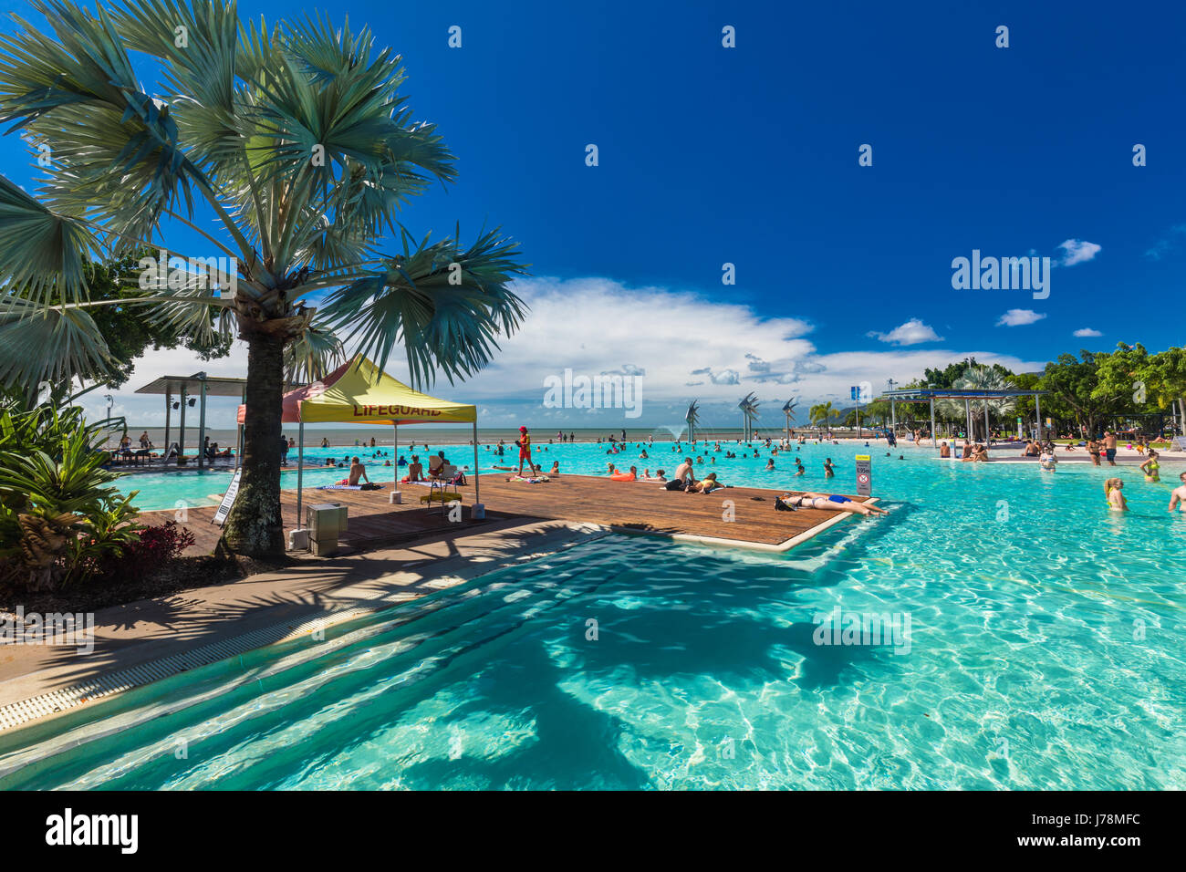 CAIRNS; AUSTRALIA - 17 APRIL 2017. Tropical swimming lagoon on the ...