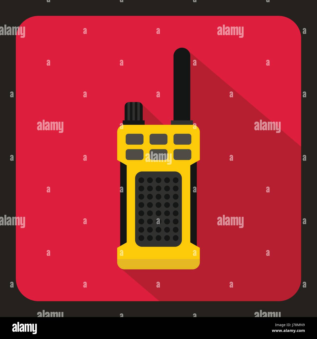 Yellow portable handheld radio icon in flat style on a crimson ...