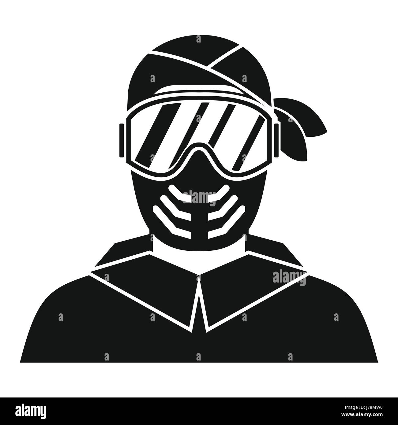 Paintball player wearing protective mask icon in simple style on a ...